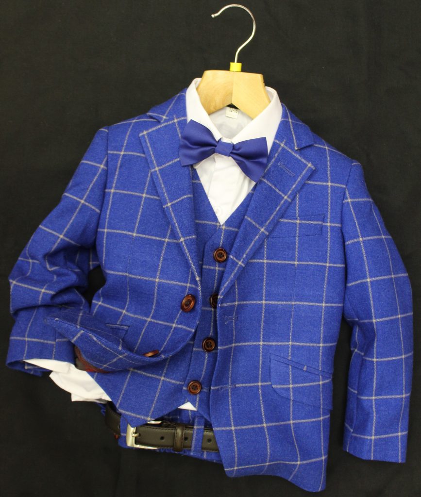 Boys Blue Check 3 Piece Suit by Romano | Wonderland