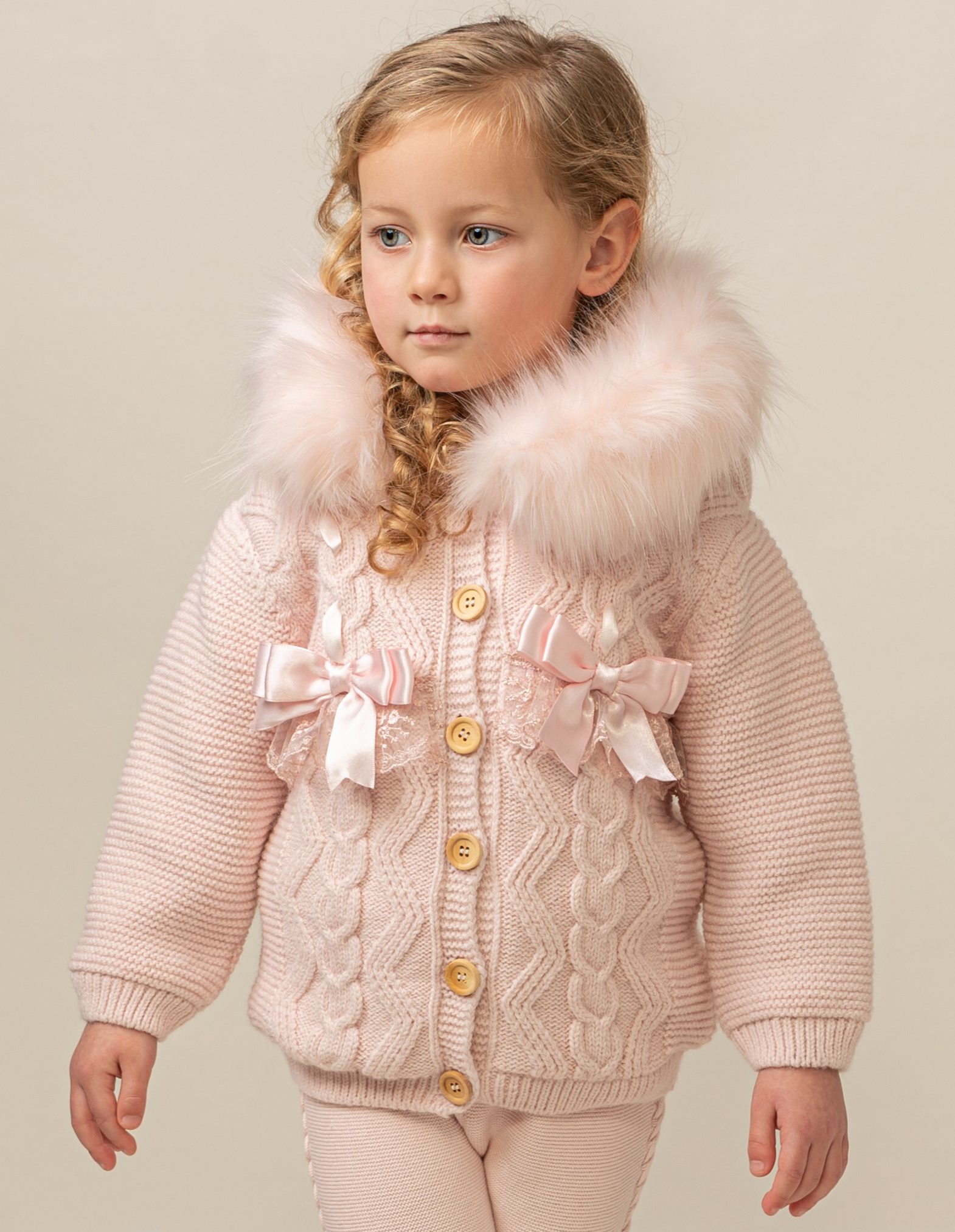 Baby Girls Wool Knit Jacket By Caramelo Kids – Ivory Or Pink | Wonderland