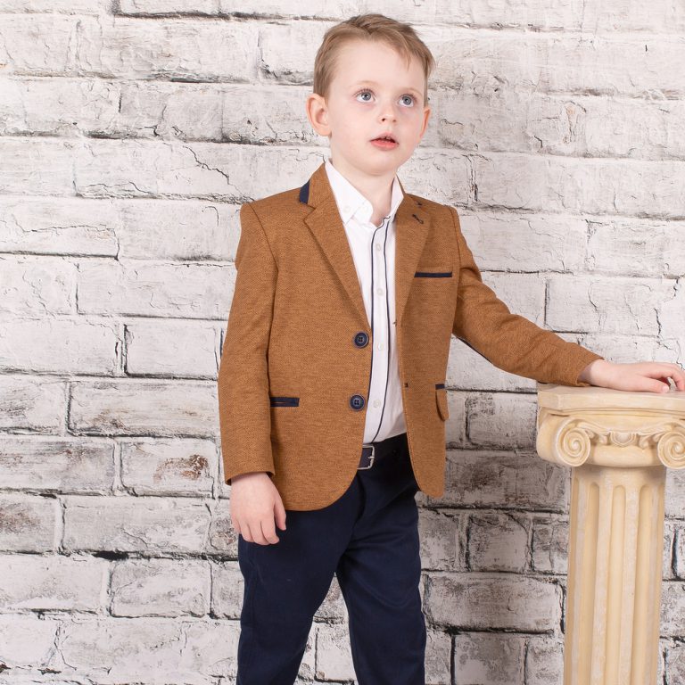 Boys Mustard Brown & Blue 5 Piece Suit Set By Beau KiD | Wonderland