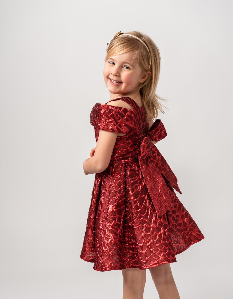 Girls Red satin jacquard Brocade Dress By Caramelo Kids | Wonderland